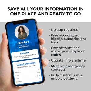 Medical ID Smart QR Code Wallet Card, Custom Emergency Contact ...