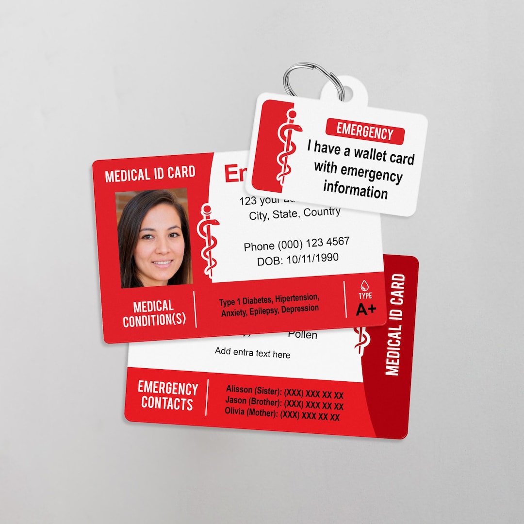 Personalized Medical Alert ID Card: Custom Emergency Contact & Photo ...