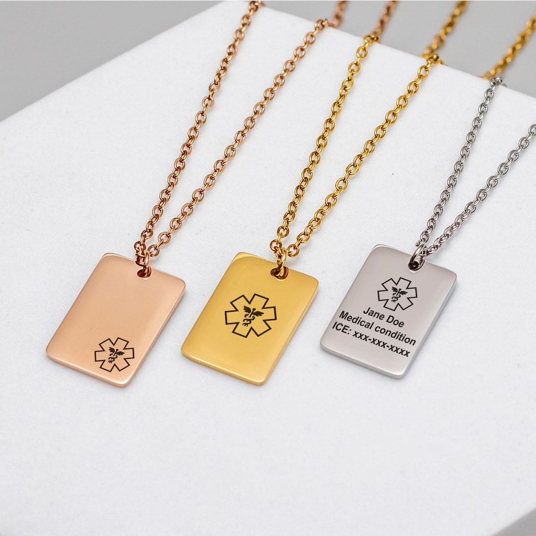 Medical Alert Necklace for Women, Custom Life Saving Laser Engraved ID ...