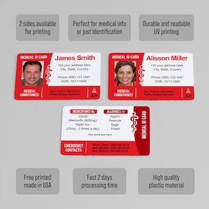 Personalized Medical Alert ID Card, Custom Emergency Contact & Photo ...