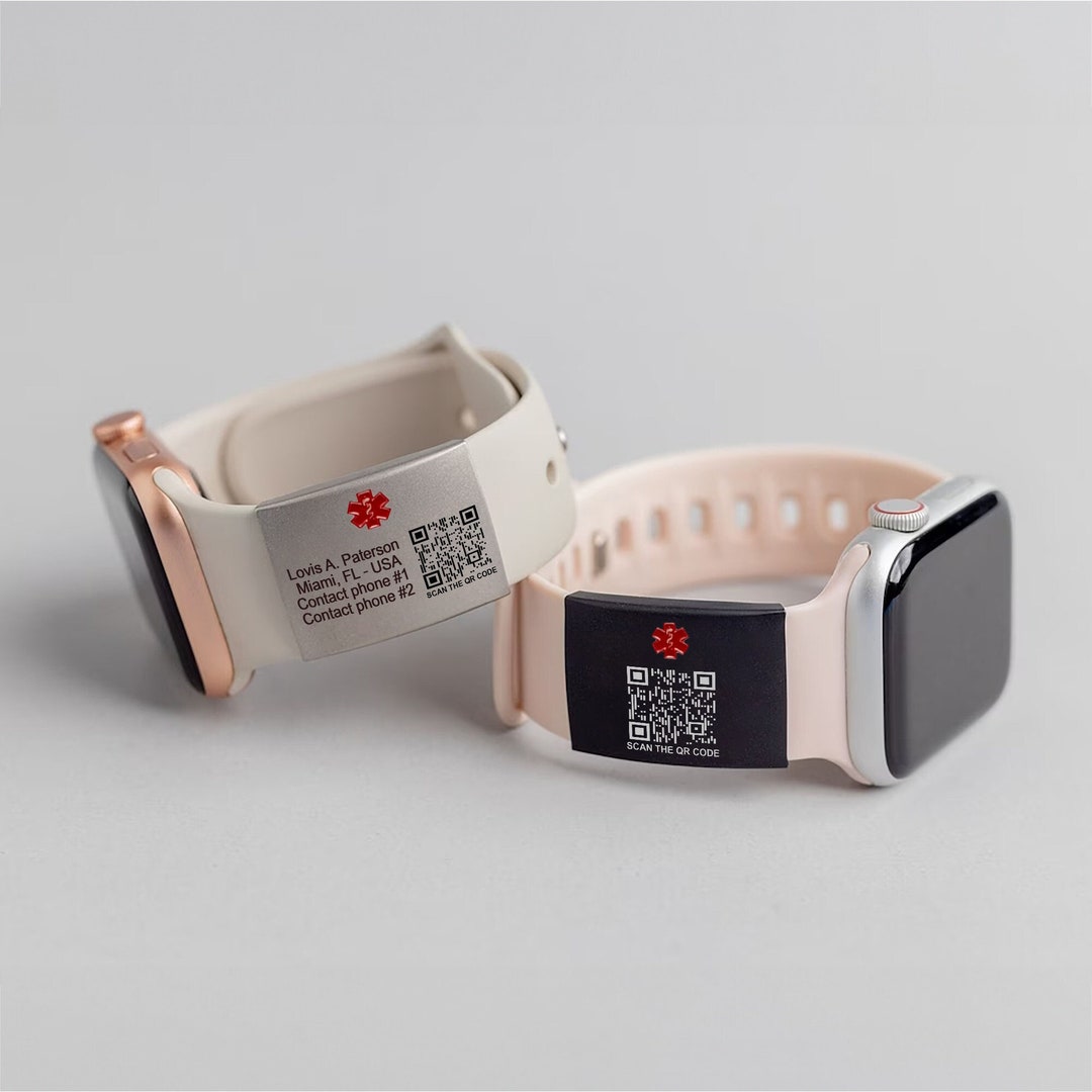 Medical Alert QR Code ID Tag for Watch Band, Engraved Apple Watch ...