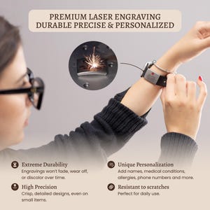 Alert ID Tag for Watch Band, Engraved Apple Watch Safety Plate, Fitness ...