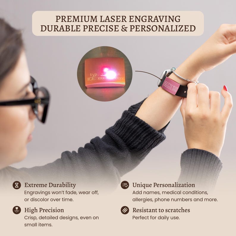 Custom Alert Smart QR Code ID Tag for Watch Band, Engraved Apple Watch ...