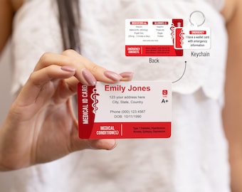 Personalized Medical ID Card, Custom Engraved Emergency Contact Card ...