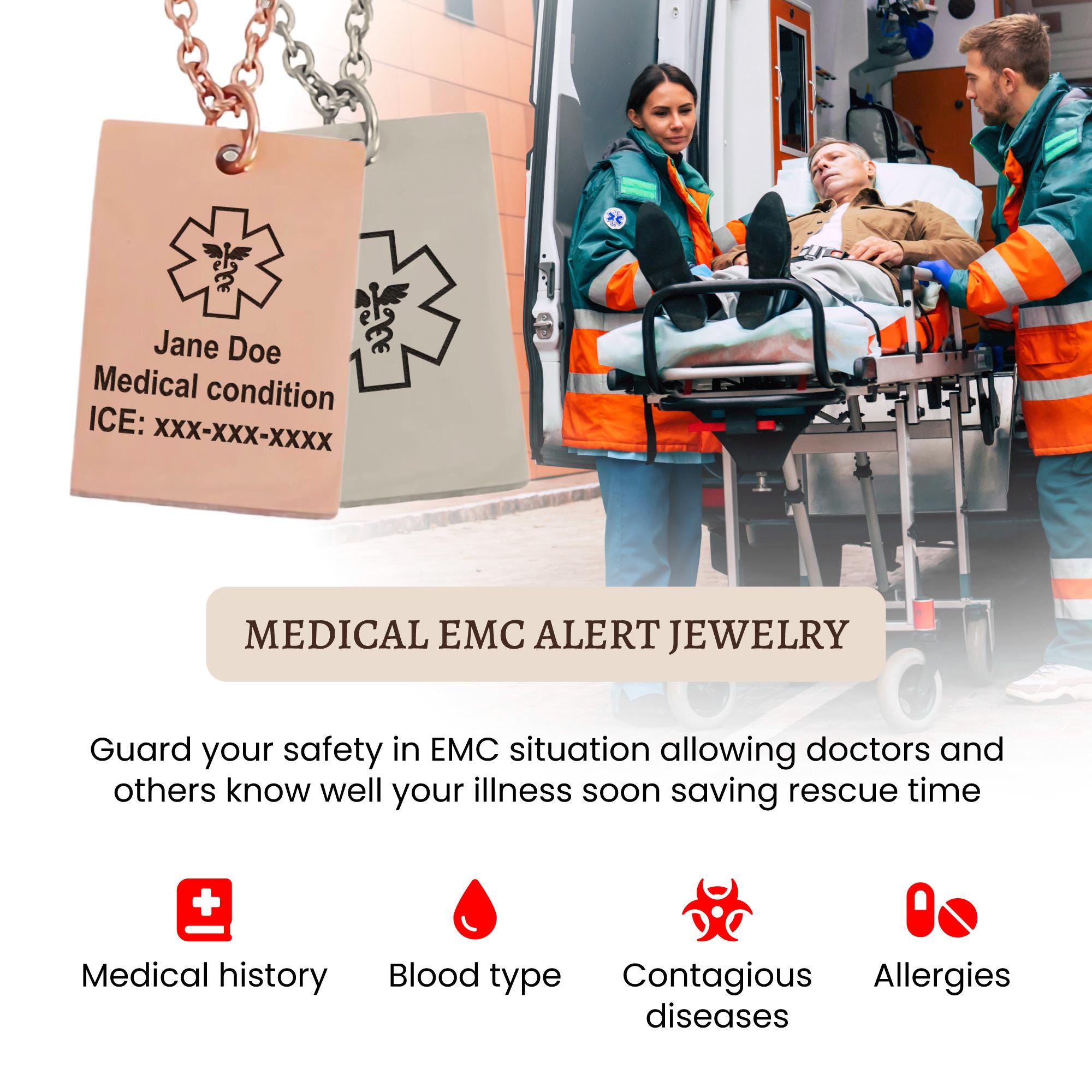 Medical Alert Necklace for Women, Custom Life Saving Laser Engraved ID ...