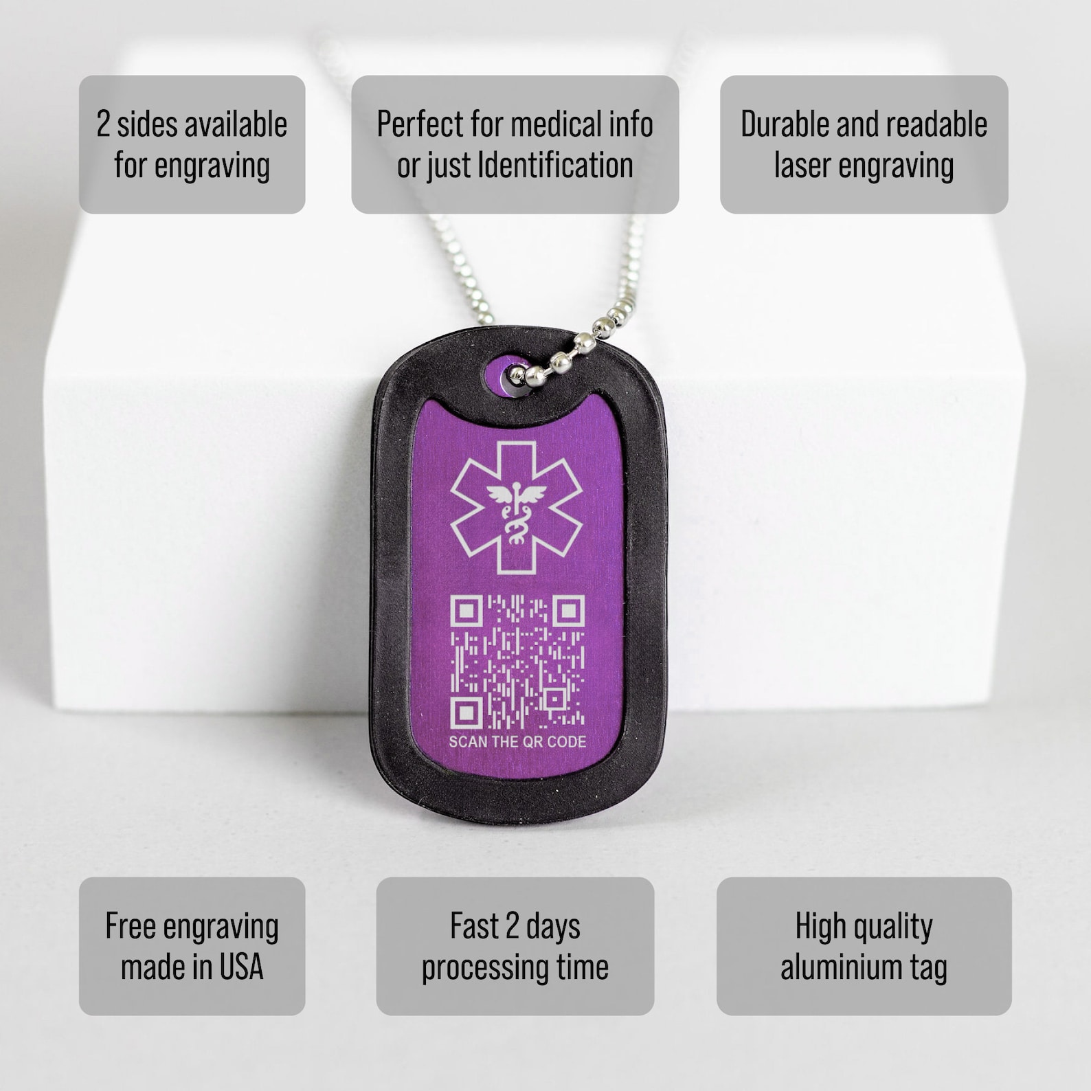 Medical ID Smart QR Code Necklace for Men & Women, Custom Scannable ...