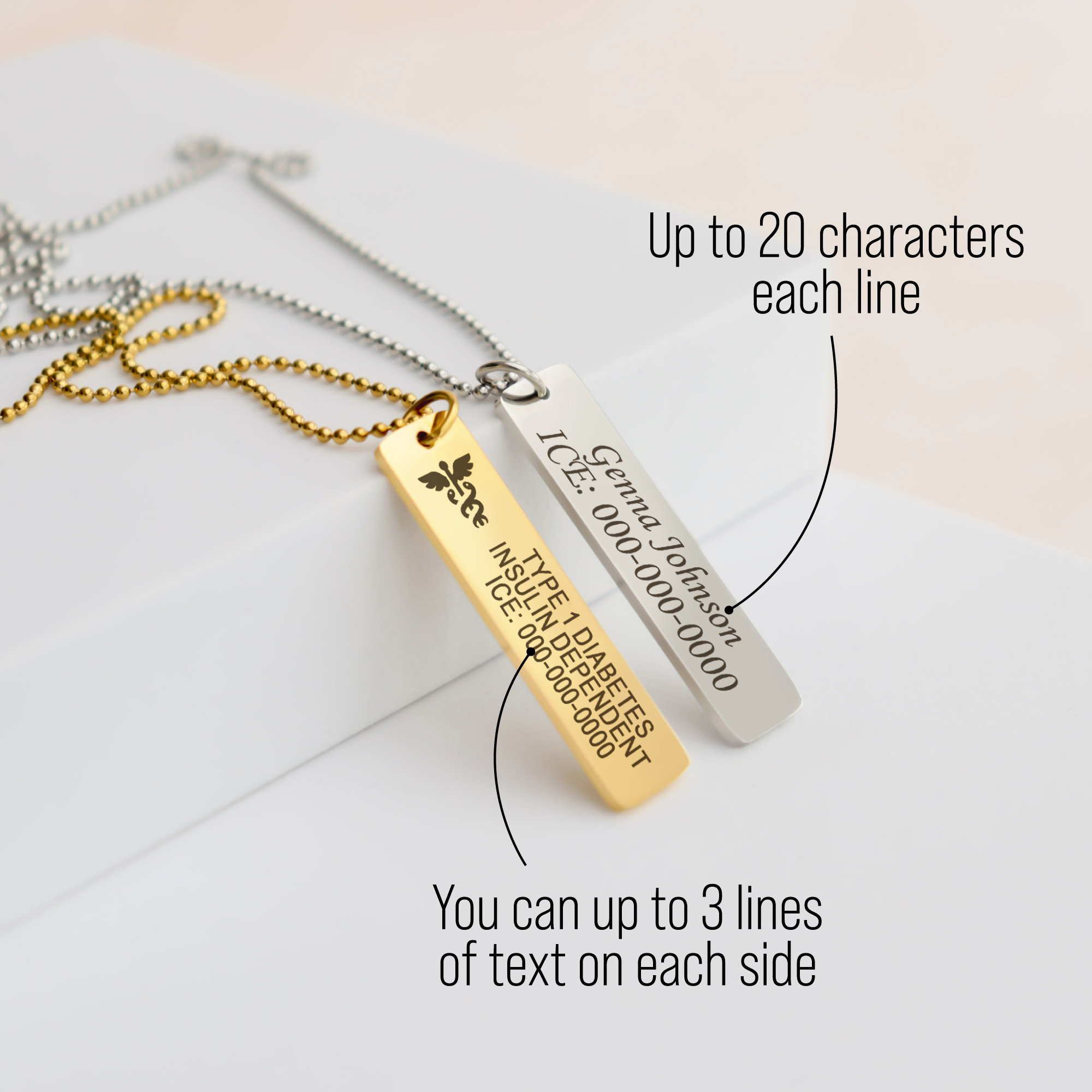 Medical Alert Necklace for Men & Women, Custom Medical ID Necklace ...