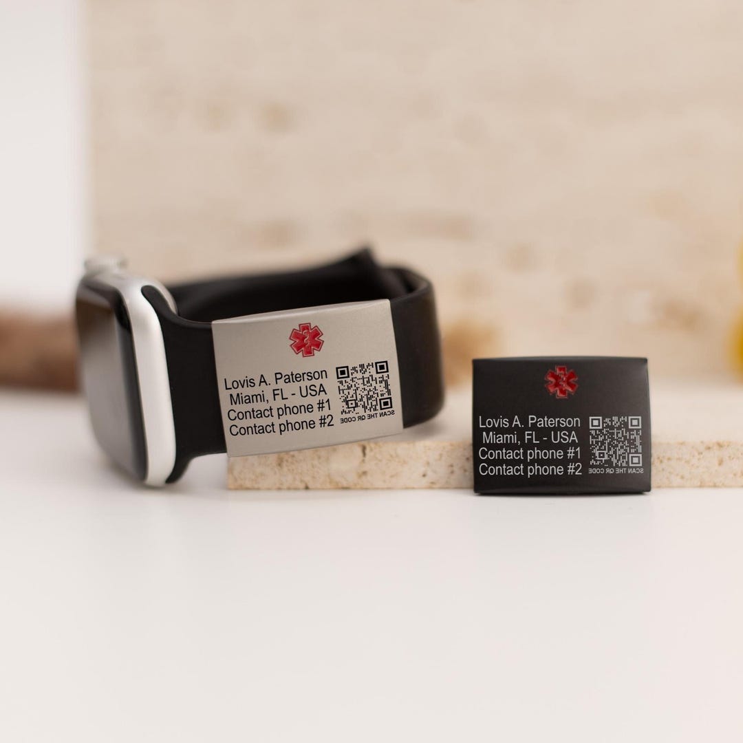 Medical Alert QR Code ID Tag for Watch Band, Engraved Apple Watch ...