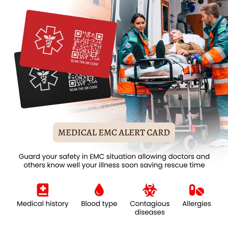 Medical ID Smart QR Code Card for Wallet, Custom Emergency Contact ...