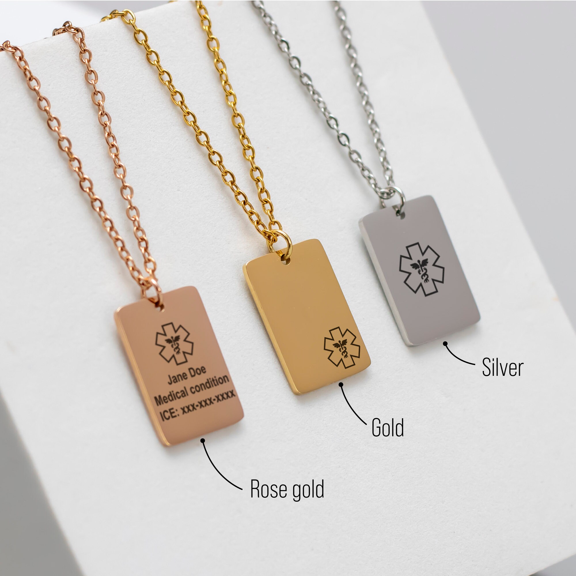 Medical Alert Necklace for Women, Custom Life Saving Laser Engraved ID ...