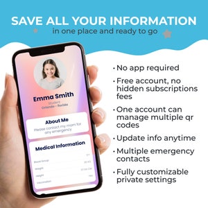 Smart QR Code Kids Emergency Bracelet, Personalized Scannable Medical ...