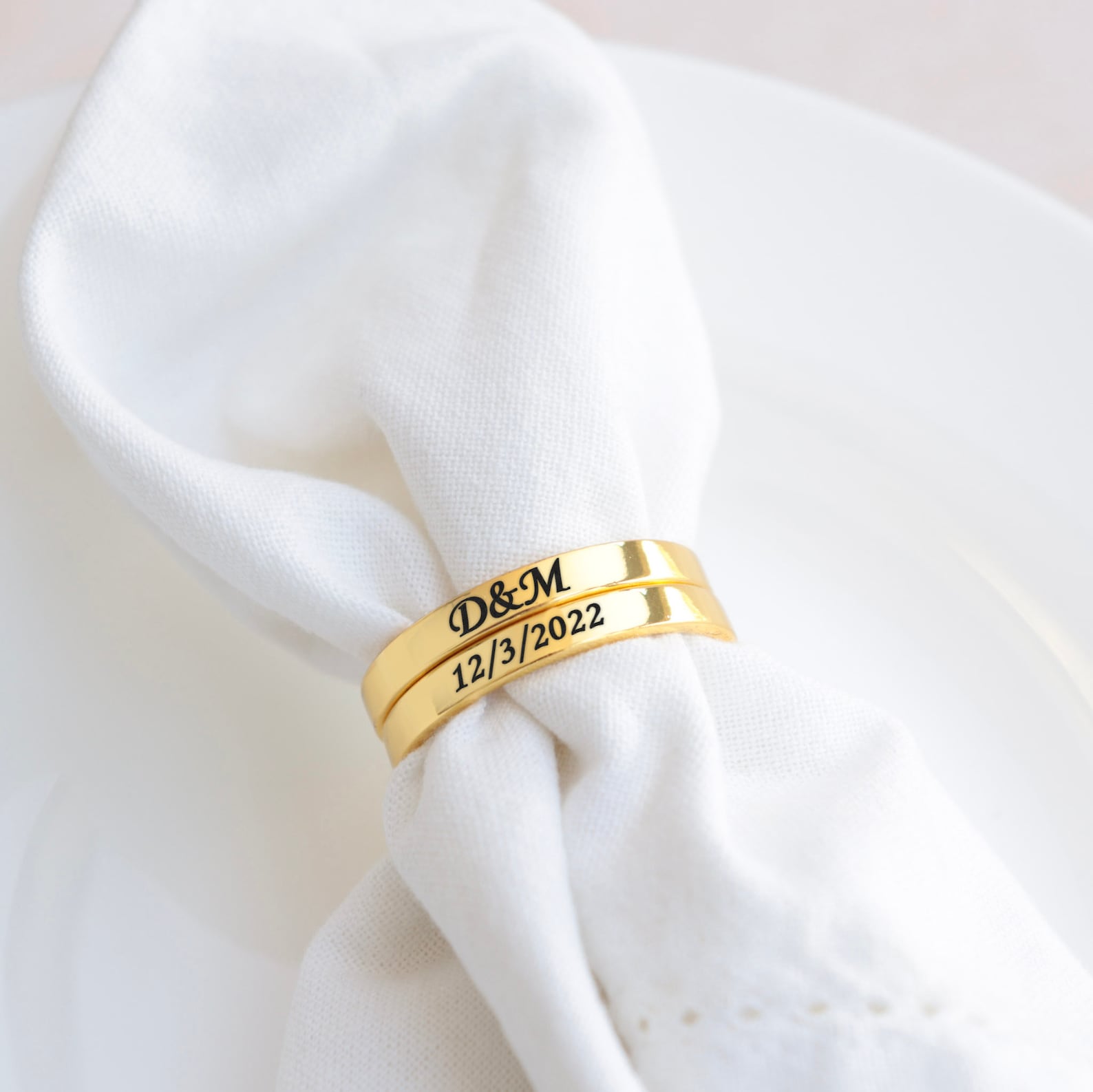 Set of Custom Engraved Metal Napkin Rings, Personalized Round Gold ...