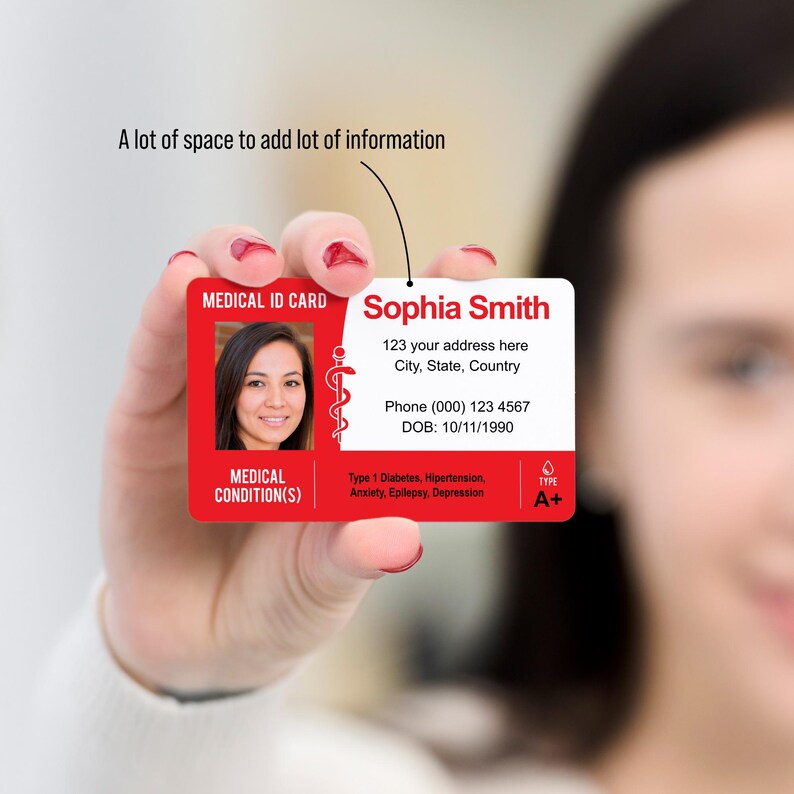Personalized Medical Alert ID Card, Custom Emergency Contact & Photo ...