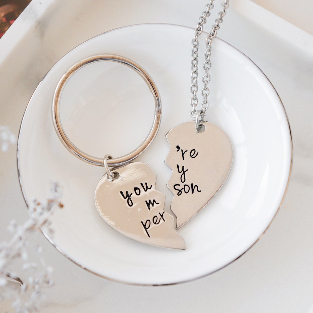 Personalized Couples Keychain Set, Keychain for Boyfriend, Heart ...
