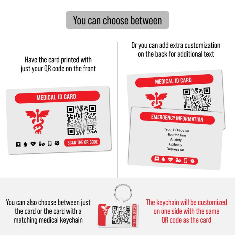 Medical ID Smart QR Code Wallet Card, Custom Emergency Contact ...