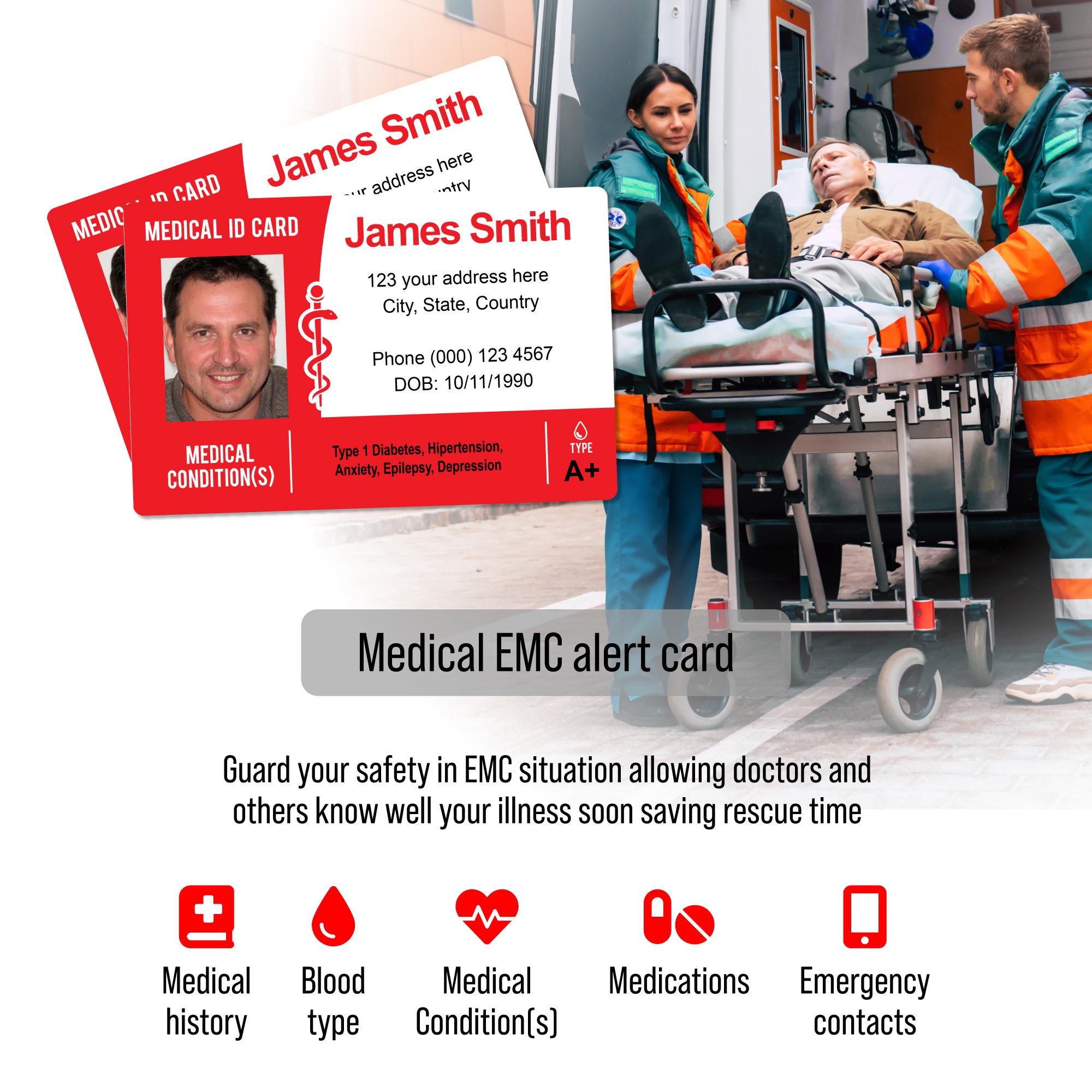 Personalized Medical Alert ID Card, Custom Emergency Contact & Photo ...