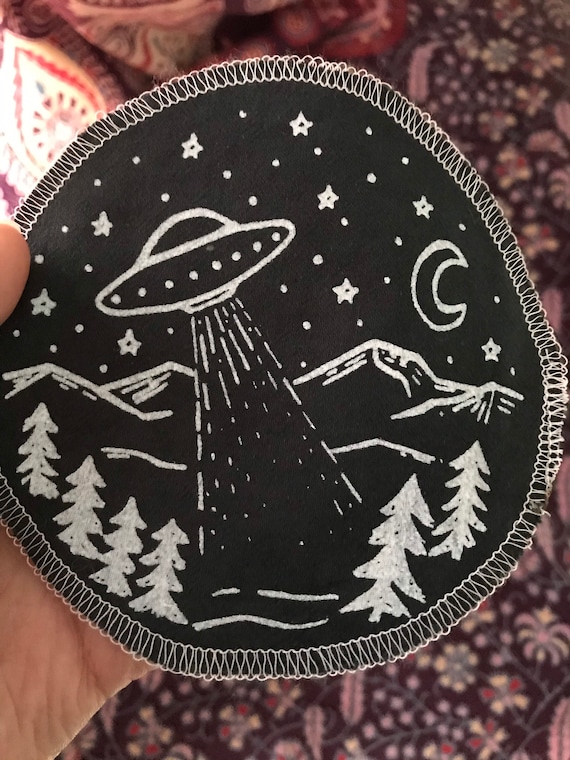 UFO on the Night Sky Screen Printed Sew on Patch - Etsy