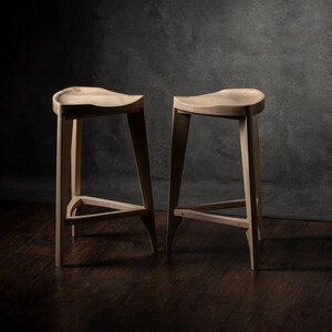 Ash Wood Bar Stool - Three-legged Stool - Carved Seat - Counter Stool ...