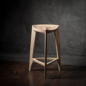 Ash Wood Bar Stool - Three-legged Stool - Carved Seat - Counter Stool ...