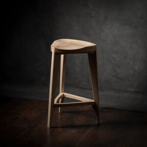 Ash Wood Bar Stool - Three-legged Stool - Carved Seat - Counter Stool ...
