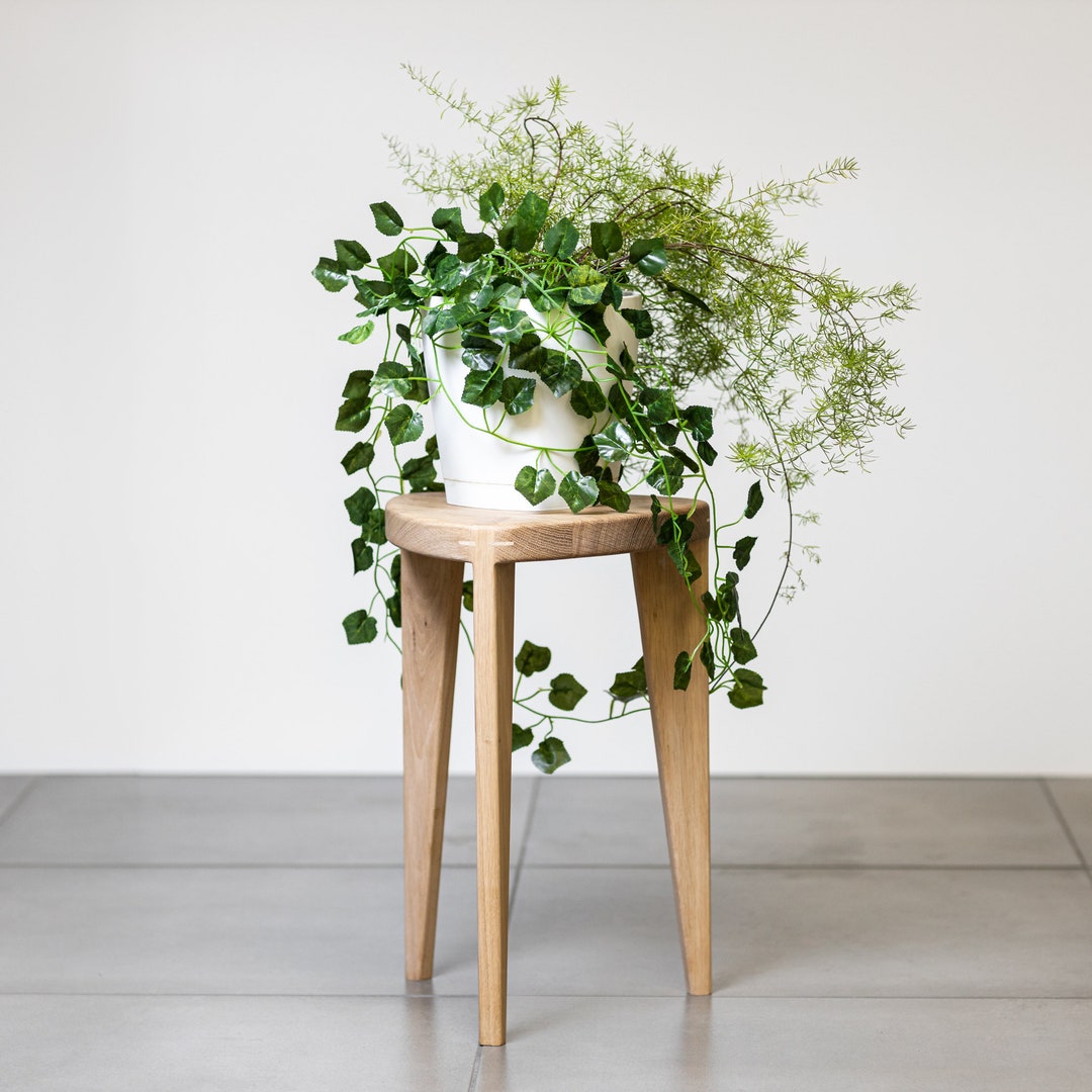 Oak Plant Stand - Plant Stool - Wooden Table - Plant Stand Wood - Tall ...