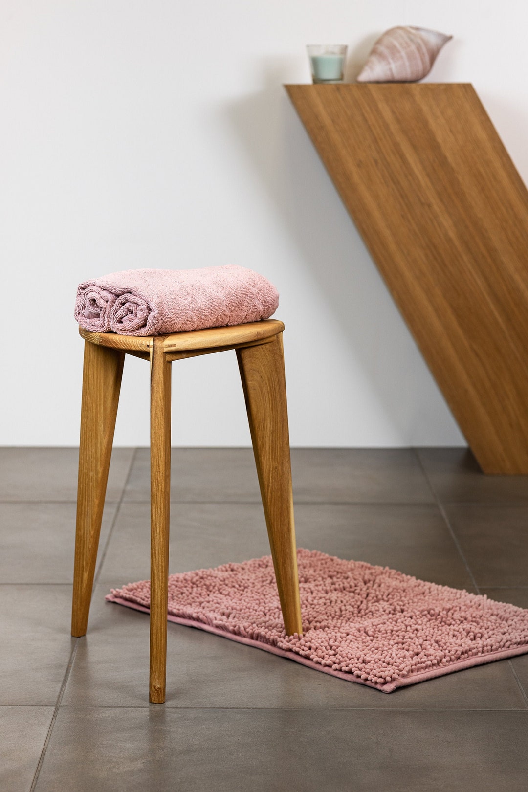Acacia Stool 45 Shower Stool Bathroom Stool Three Legged - Etsy New Zealand