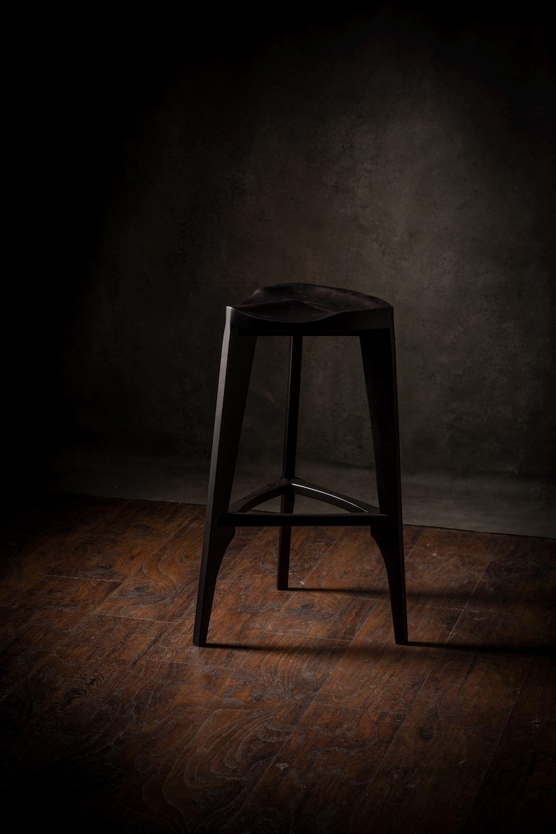 Terza Matte Black Bar Stool – Handmade 3-leg Solid Wood Counter Stool ...