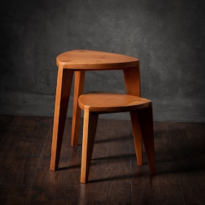 Set of Cherry Three-legged Stool Two Stools Side Tables End Table ...