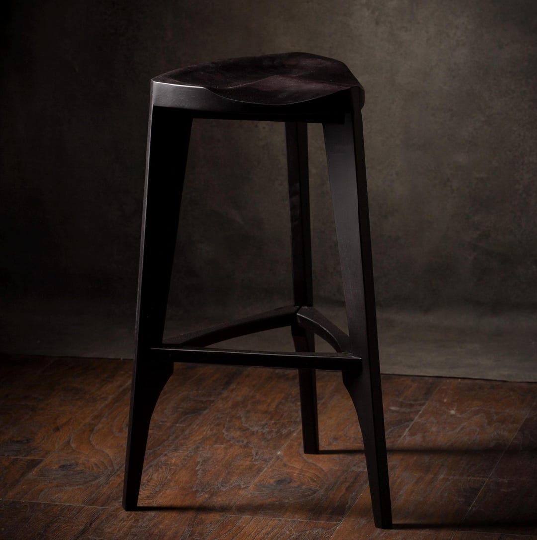 Terza Matte Black Bar Stool – Handmade 3-leg Solid Wood Counter Stool ...
