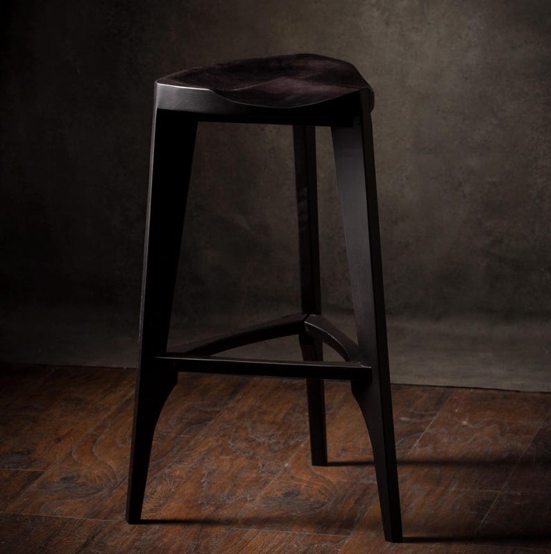 Terza Matte Black Bar Stool – Handmade 3-leg Solid Wood Counter Stool ...