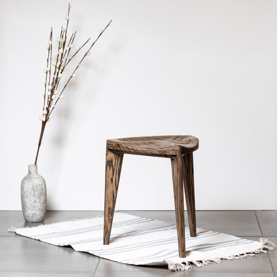 Hand carved Wooden Stool Rustic Ash Wood Burned Finish Unique Seating Carved or Flat Top Etsy