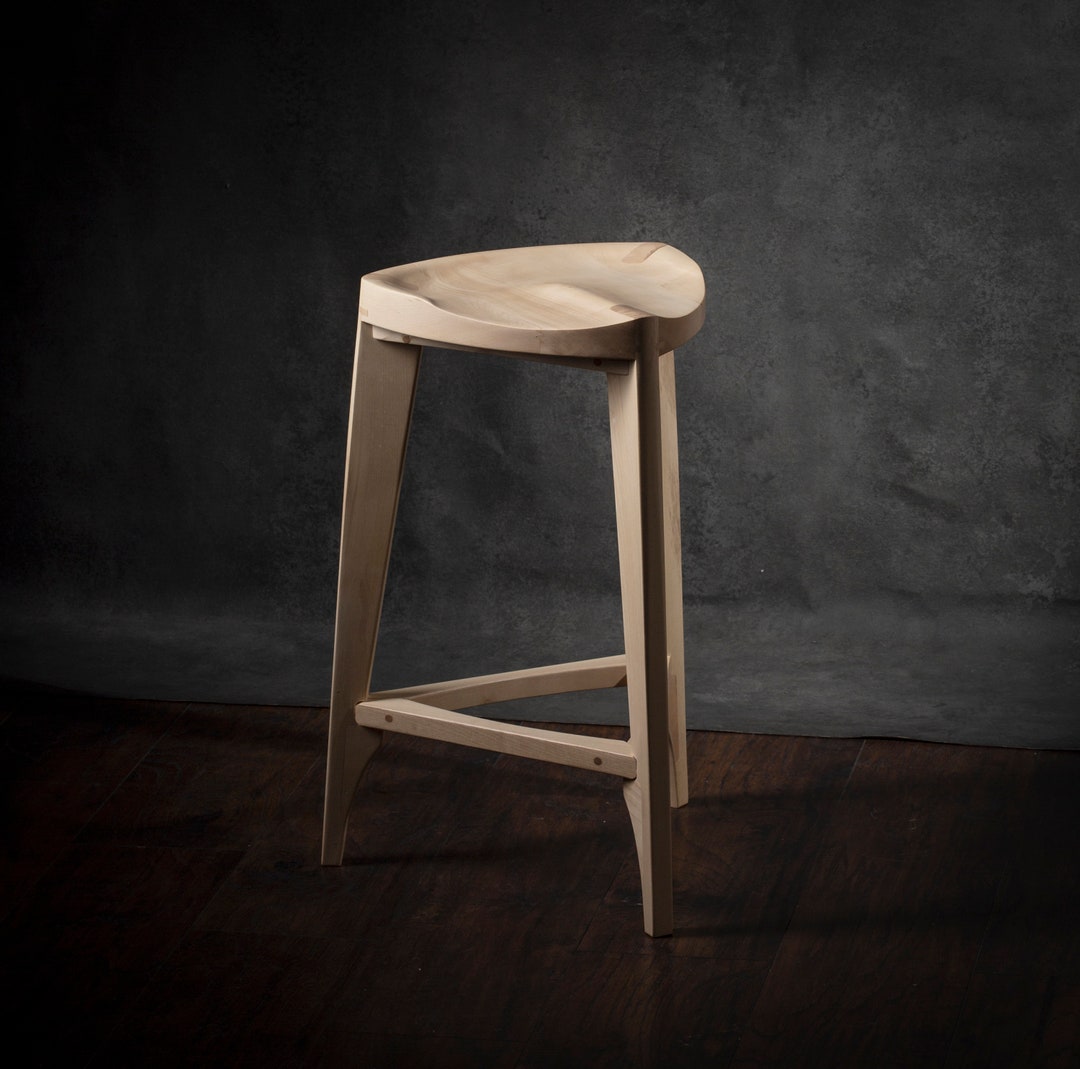 Ash Wood Bar Stool - Three-legged Stool - Carved Seat - Counter Stool ...