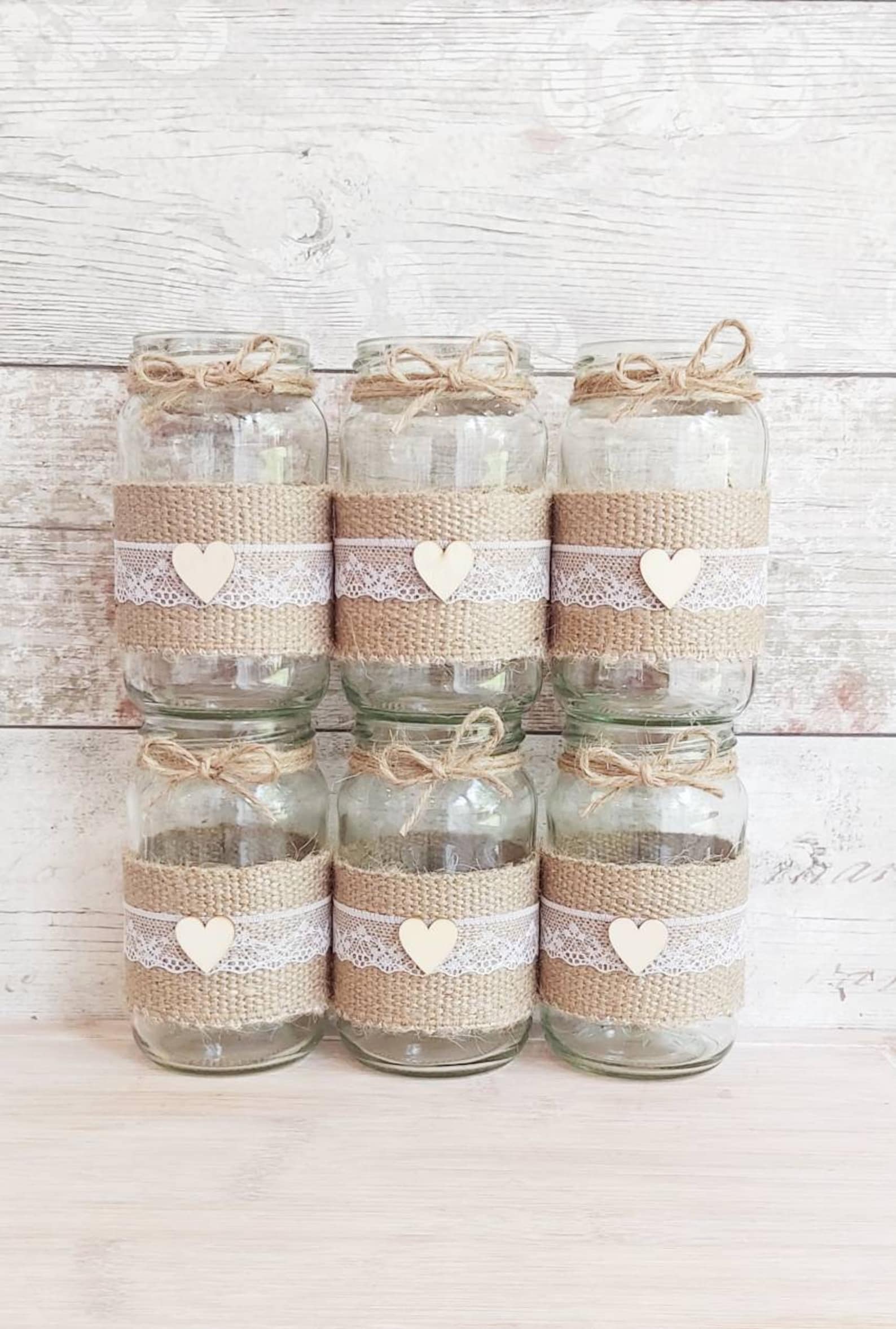 12 Wedding Jars, Decorated Jars, Hessian, Burlap,white Lace, Rustic ...