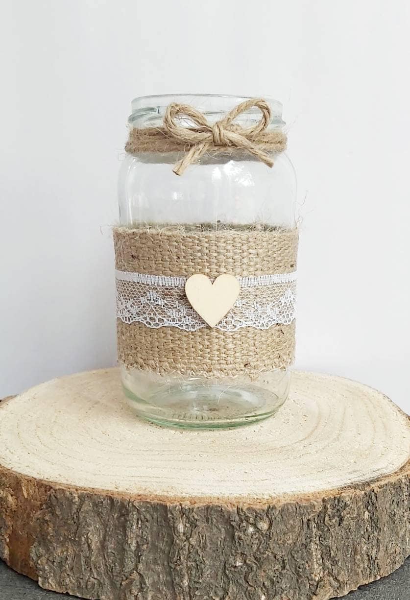 12 Wedding Jars, Decorated Jars, Hessian, Burlap,white Lace, Rustic ...