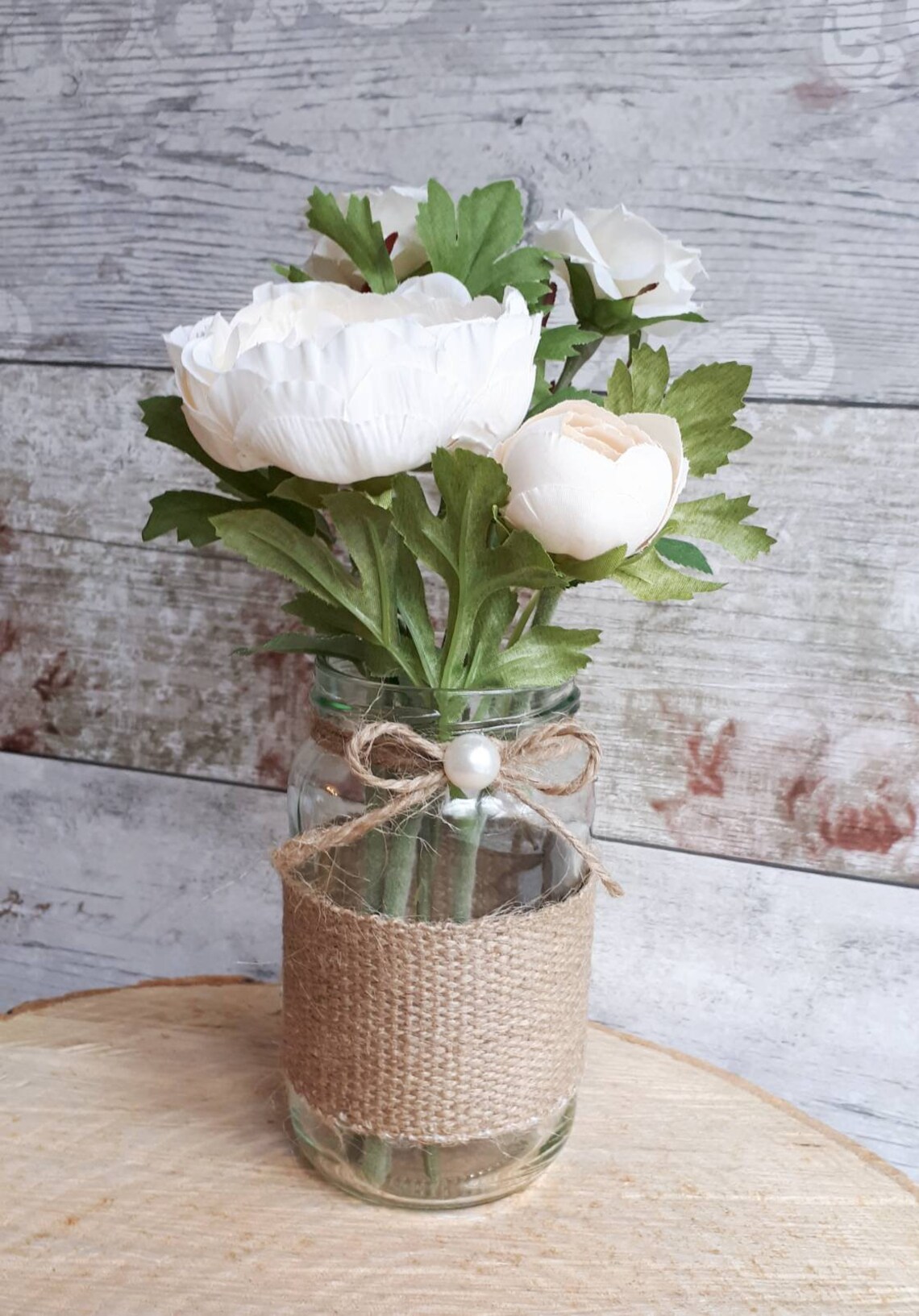 12 Decorated Wedding Jars Hessian and Pearl Vase Tealight Rustic ...