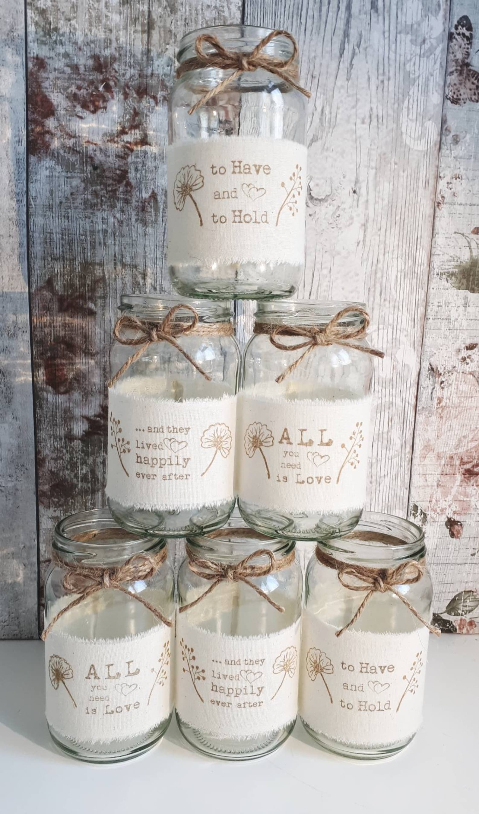 12 Wedding Jars, Decorated Jars. Rustic Hand Printed, Calico Fabric ...
