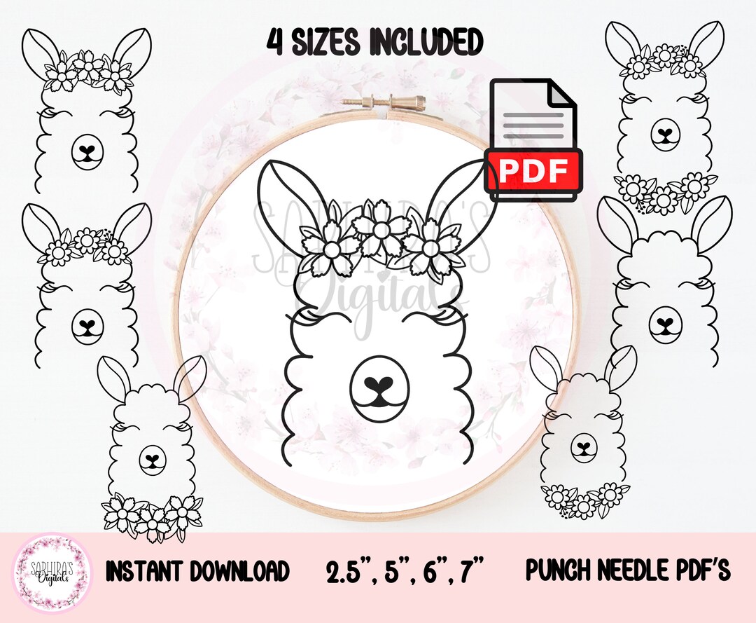 Llamas Punch Needle PDF Pattern for Beginners in 4 Sizes, Instant ...