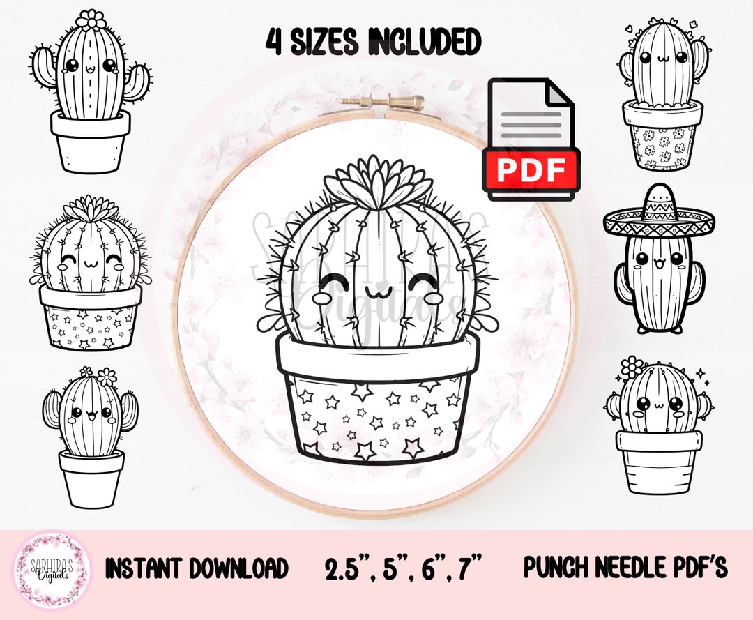 Cactus - Punch Needle PDF Pattern for Beginners - in 4 Sizes, Instant ...