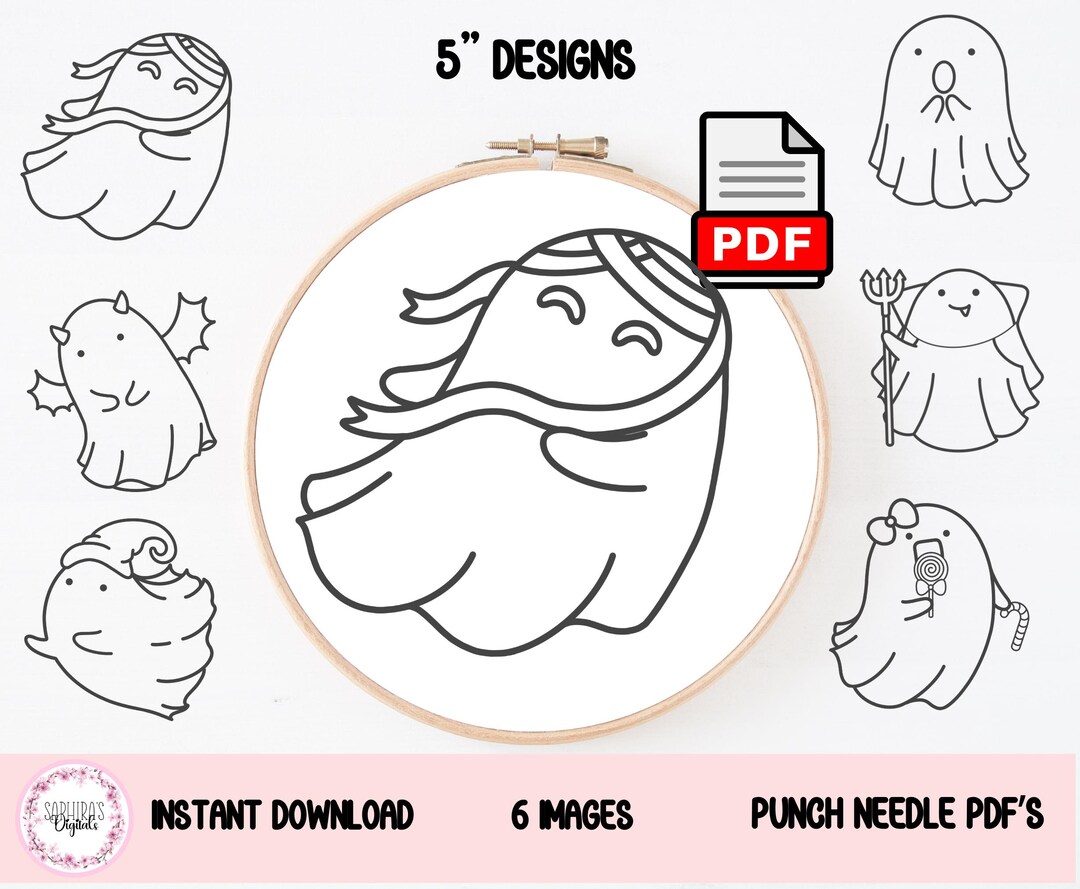 Ghosts Doodles Punch Needle PDF Pattern for Beginners 5 Inches, 6 ...