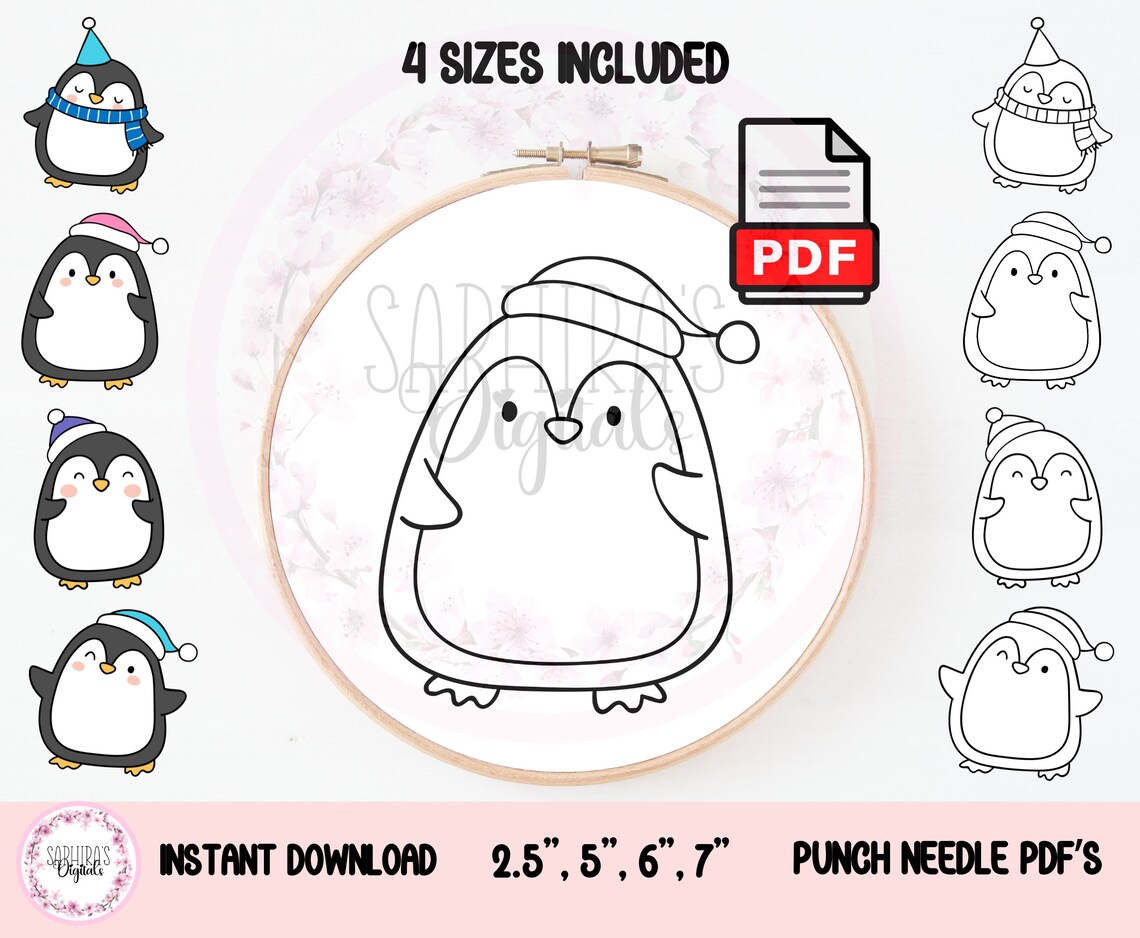 Penguins - Punch Needle PDF Pattern for Beginners - in 4 Sizes, Instant ...