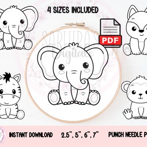 Animals Punch Needle PDF Pattern for Beginners in 4 Sizes, Instant ...