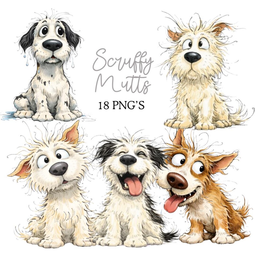 Scruffy Dog Clipart PNG Bundle Quirky Cartoon Mutts Transparent ...