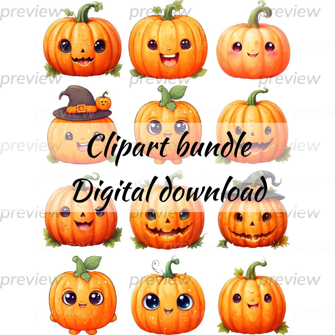 Kawaii Pumpkins Clipart Instant Download Cute Baby Pumpkins, for ...