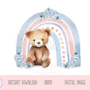 Watercolour Bear Inspired PNG, Birthday New Baby Sublimation Design ...