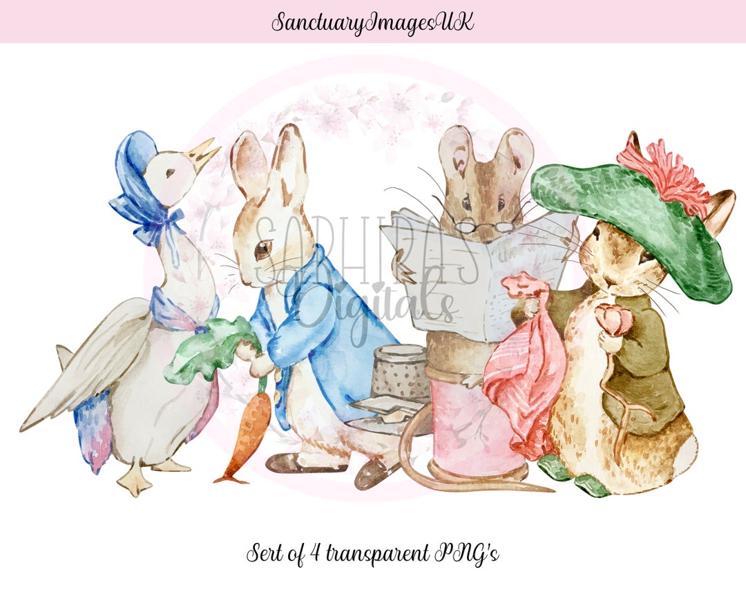 Set of 4 Peter Rabbit PNG, Animal Sublimation Design, Peter Rabbit PNG ...