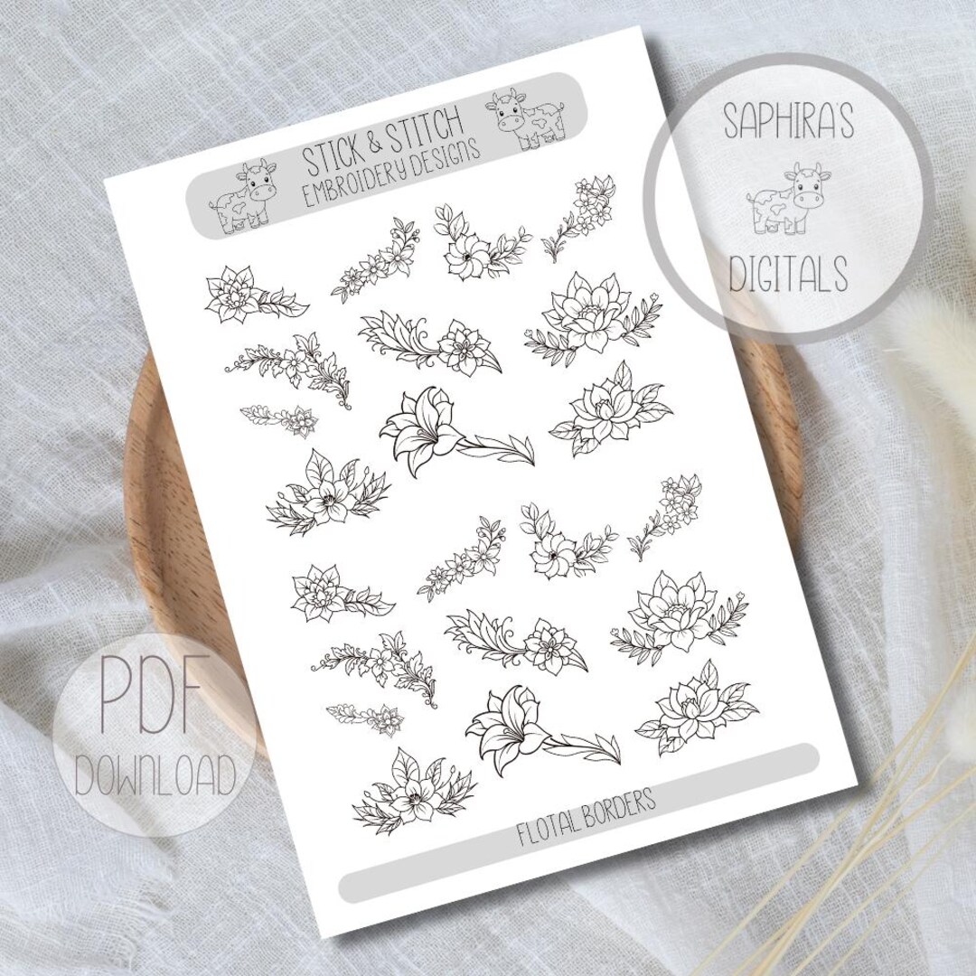 Floral Borders Embroidery Stick and Stitch Patterns, DIY Hand ...