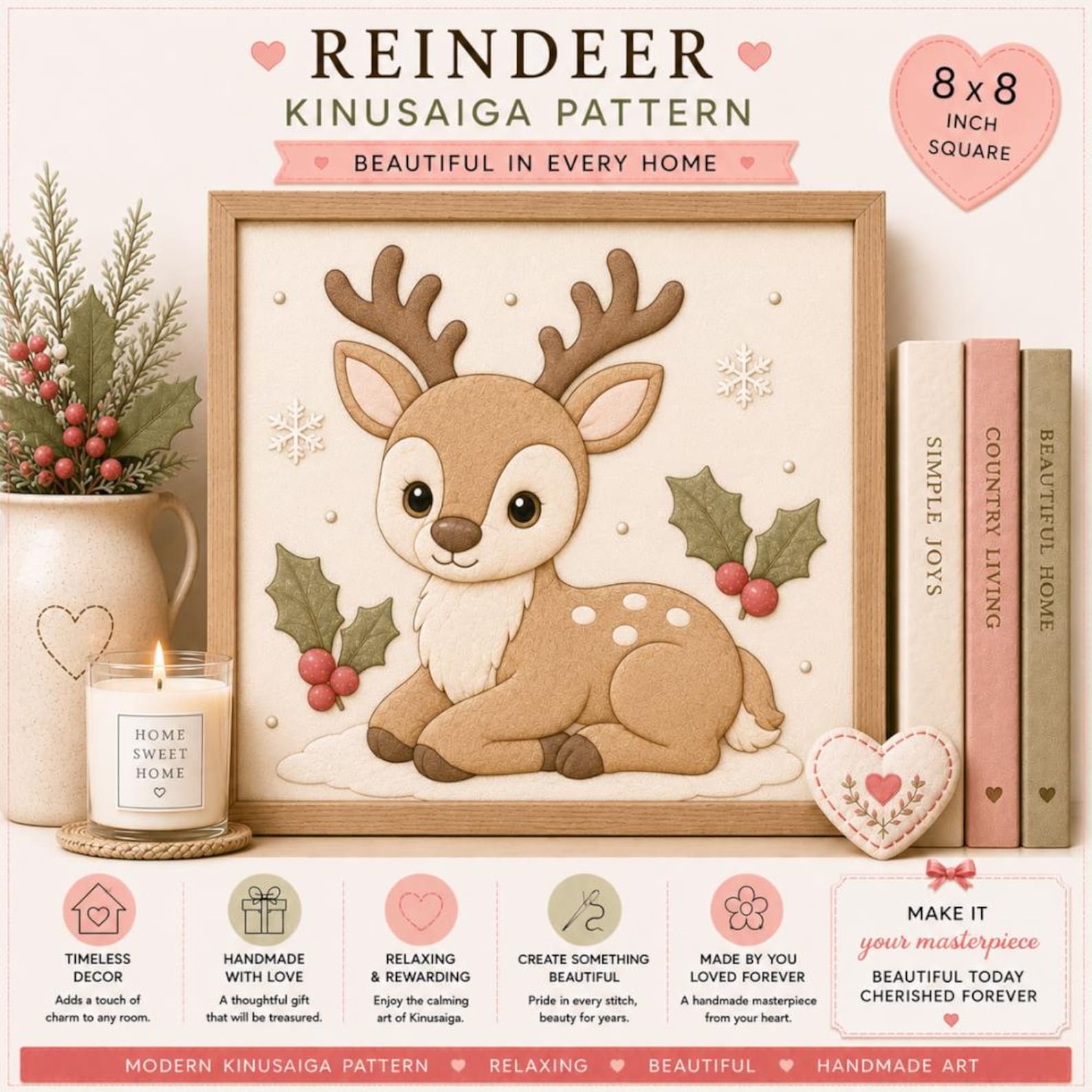 Christmas Reindeer Kinusaiga Pattern | 8x8 Fabric Art (digital Download ...