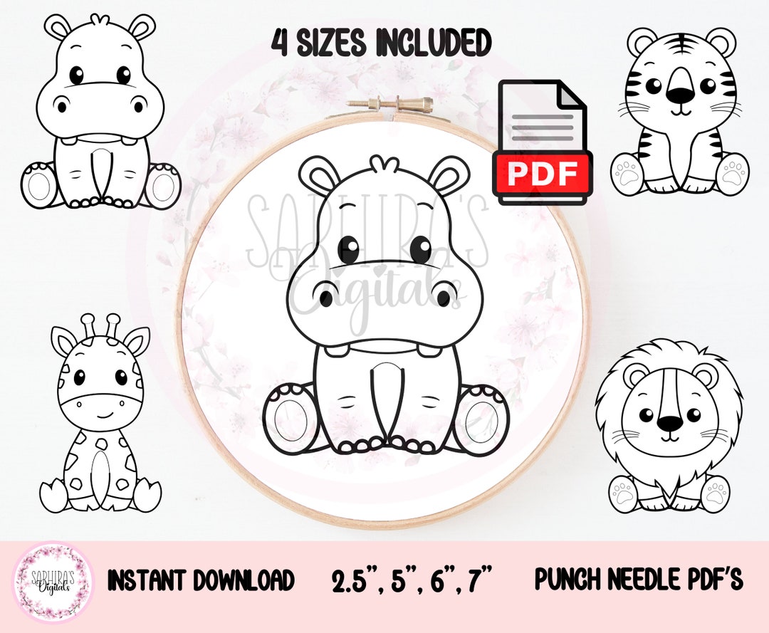 Animals - Punch Needle PDF Pattern for Beginners - in 4 Sizes, Instant ...