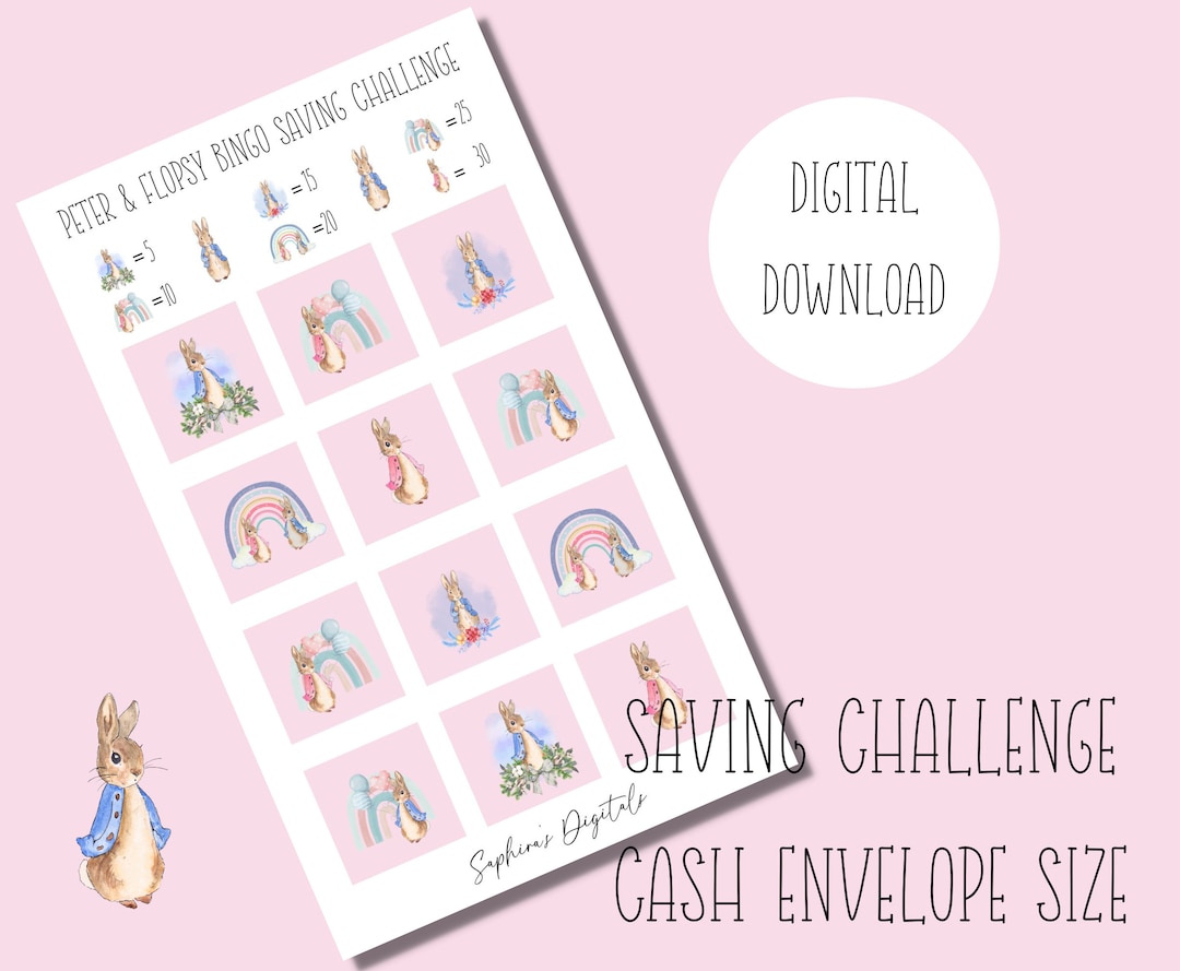 Pink Peter Rabbit & Flopsy Bingo Savings Challenge Printable Digital ...