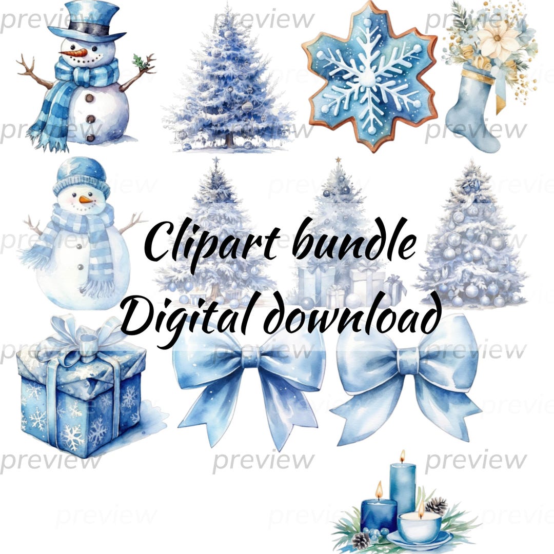 Christmas in Blue PNG Clipart Instant Download Sublimation Design With ...